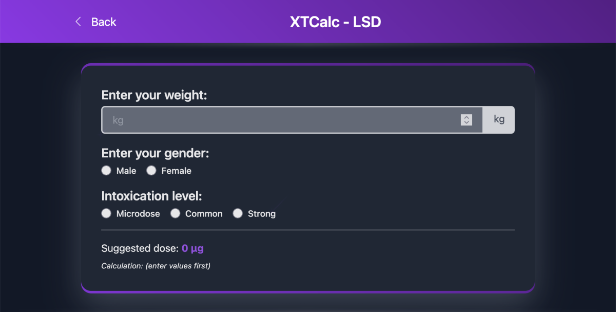 LSD Dosage Calculator | Multiple Strength Levels | XTCalc